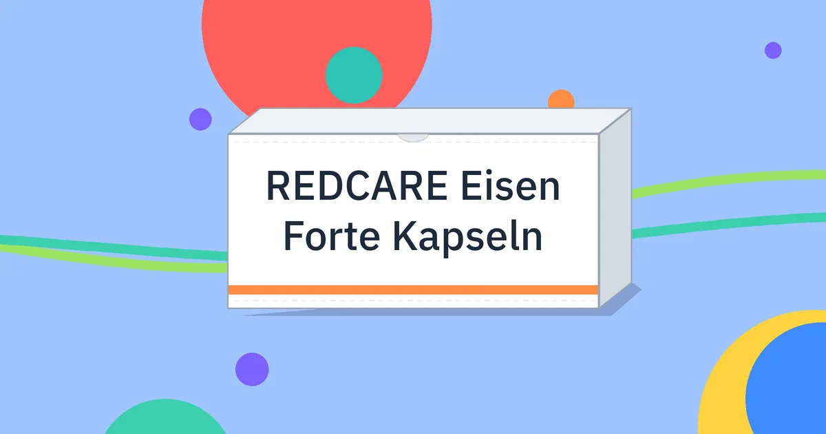 Symbolbild: Packung mit der Aufschrift REDCARE Eisen Forte Kapseln (PZN 19530226) – Verfügbarkeit und Bezug in Apotheken in Frankfurt am Main