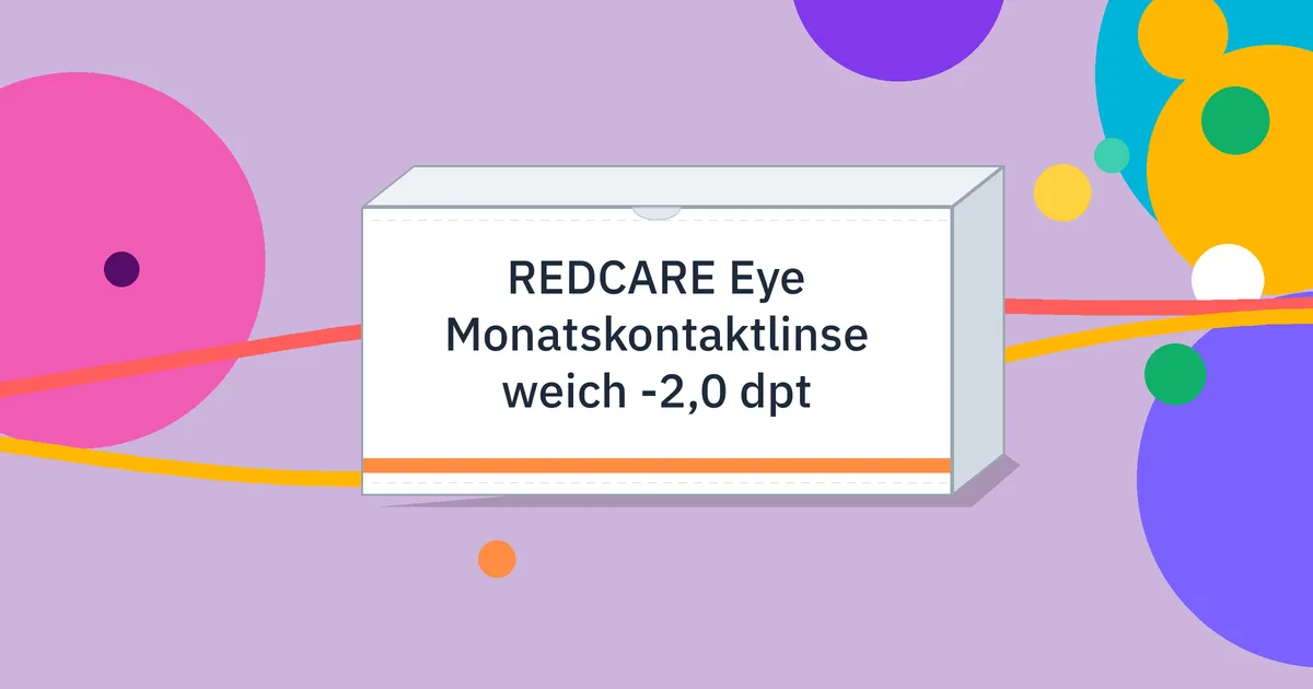 Symbolbild: Packung mit der Aufschrift REDCARE Eye Monatskontaktlinse weich -2,0 dpt (PZN 18781966) – Verfügbarkeit und Bezug in Apotheken in Frankfurt am Main