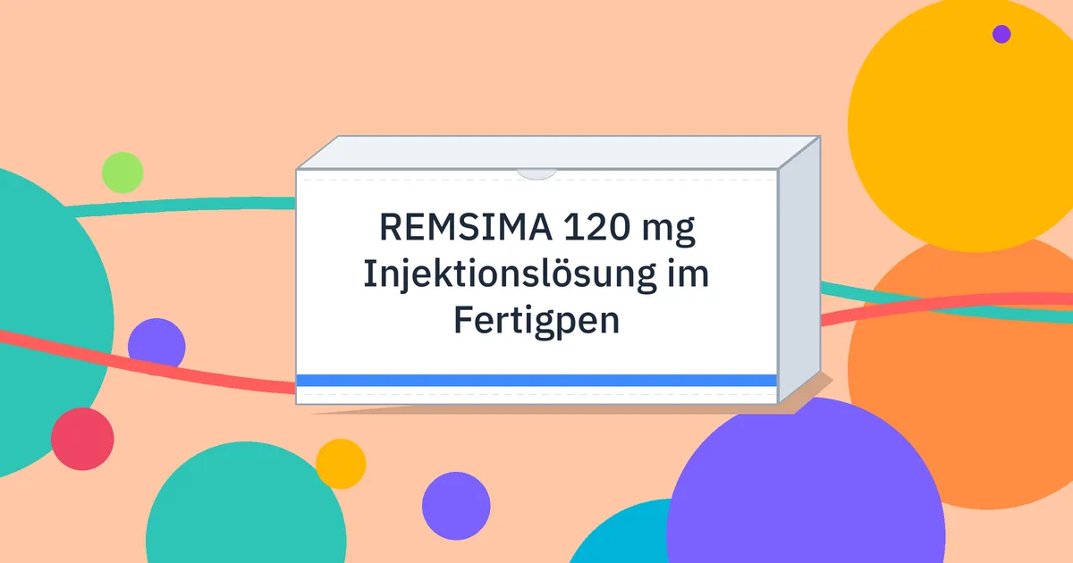Symbolbild: Packung mit der Aufschrift REMSIMA 120 mg Injektionslösung im Fertigpen (PZN 18173132) – Verfügbarkeit und Bezug in Apotheken in Frankfurt am Main