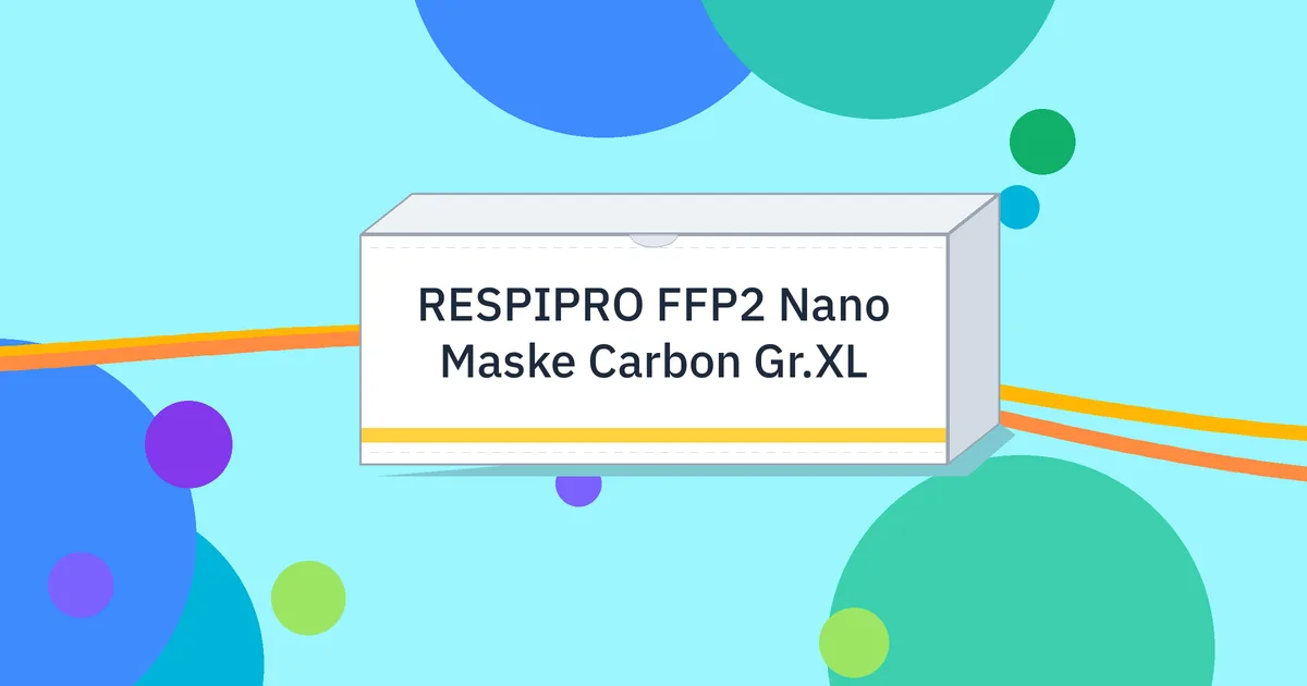 Symbolbild: Packung mit der Aufschrift RESPIPRO FFP2 Nano Maske Carbon Gr.XL (PZN 17991472) – Verfügbarkeit und Bezug in Apotheken in Frankfurt am Main