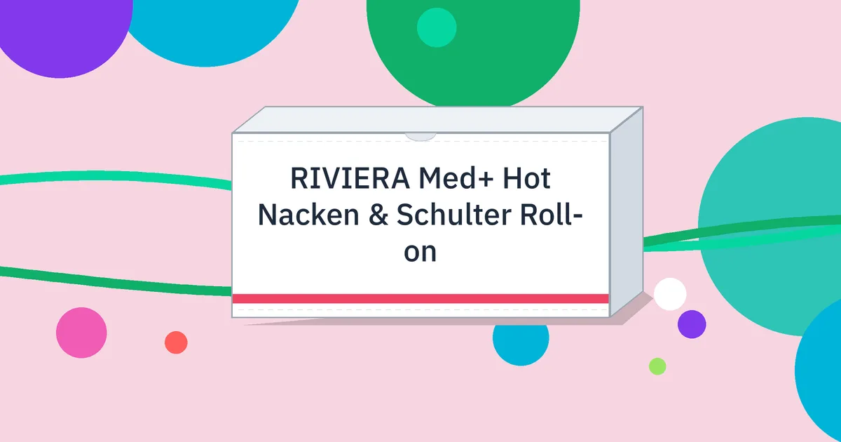 Symbolbild: Packung mit der Aufschrift RIVIERA Med+ Hot Nacken & Schulter Roll-on (PZN 19303430) – Verfügbarkeit und Bezug in Apotheken in Frankfurt am Main