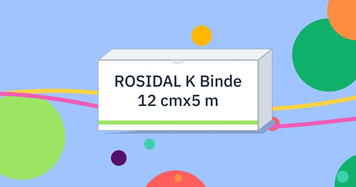 Symbolbild: Packung mit der Aufschrift ROSIDAL K Binde 12 cmx5 m (PZN 18736210) – Verfügbarkeit und Bezug in Apotheken in Frankfurt am Main