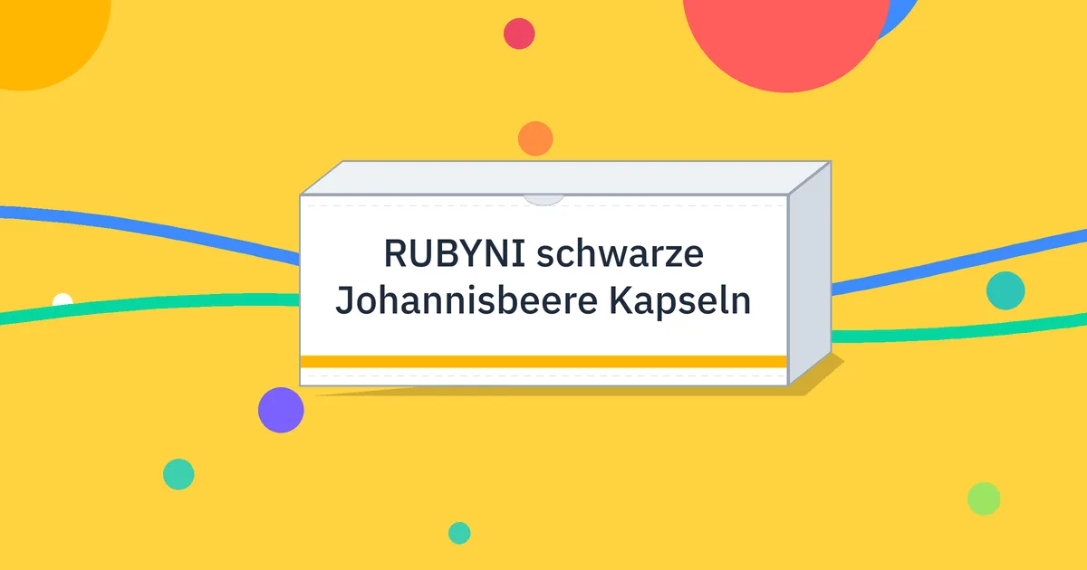 Symbolbild: Packung mit der Aufschrift RUBYNI schwarze Johannisbeere Kapseln (PZN 18682945) – Verfügbarkeit und Bezug in Apotheken in Frankfurt am Main