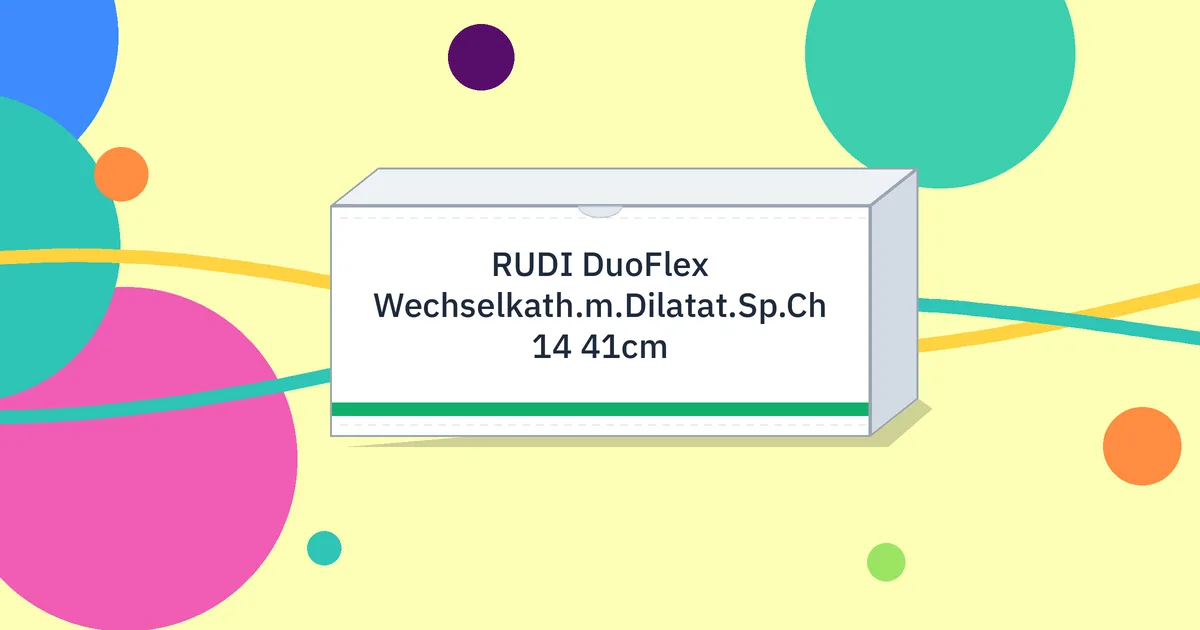 Symbolbild: Packung mit der Aufschrift RUDI DuoFlex Wechselkath.m.Dilatat.Sp.Ch 14 41cm (PZN 19473853) – Verfügbarkeit und Bezug in Apotheken in Frankfurt am Main