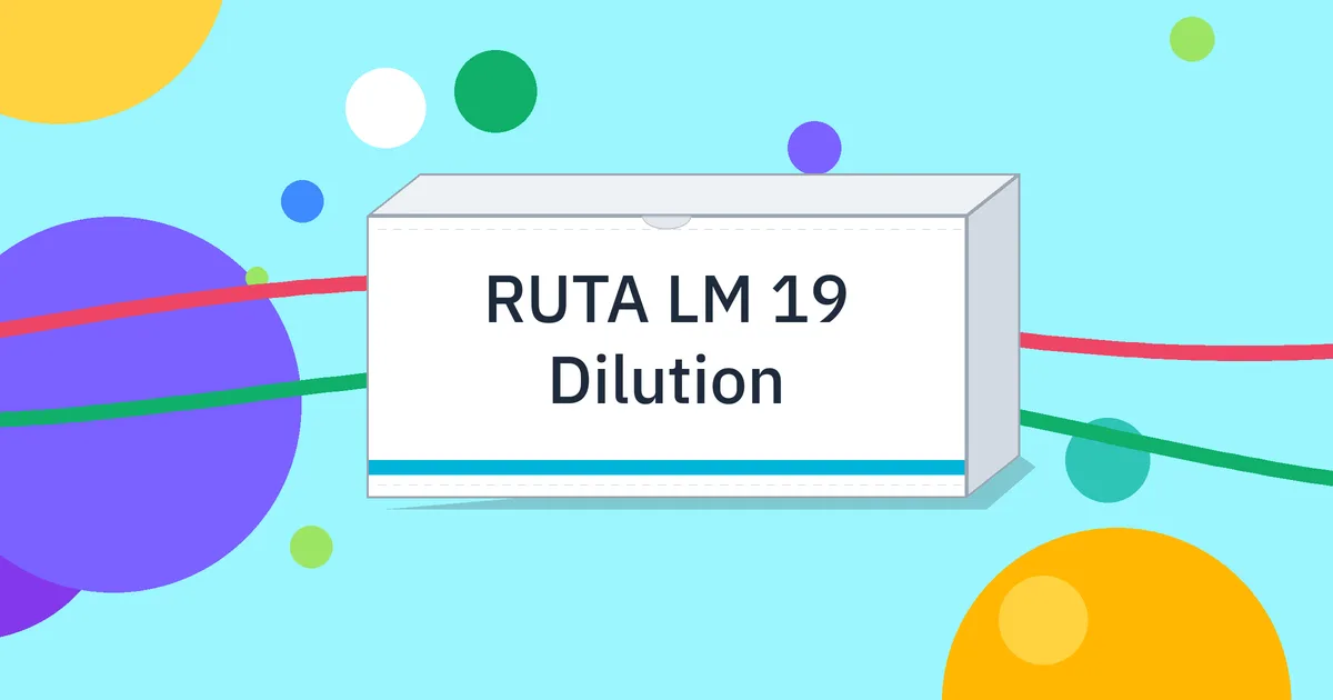 Symbolbild: Packung mit der Aufschrift RUTA LM 19 Dilution (PZN 13173765) – Verfügbarkeit und Bezug in Apotheken in Frankfurt am Main