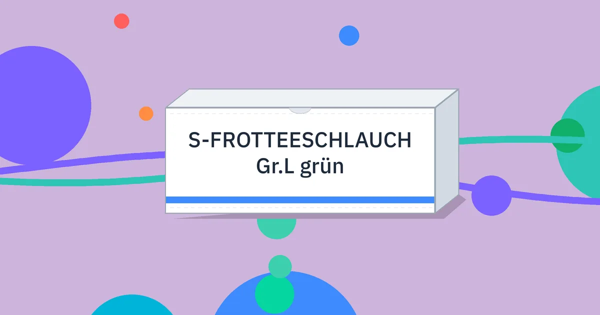 Symbolbild: Packung mit der Aufschrift S-FROTTEESCHLAUCH Gr.L grün (PZN 18172486) – Verfügbarkeit und Bezug in Apotheken in Frankfurt am Main