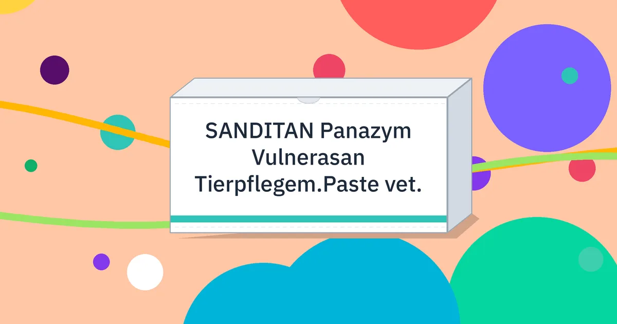 Symbolbild: Packung mit der Aufschrift SANDITAN Panazym Vulnerasan Tierpflegem.Paste vet. (PZN 19352078) – Verfügbarkeit und Bezug in Apotheken in Frankfurt am Main