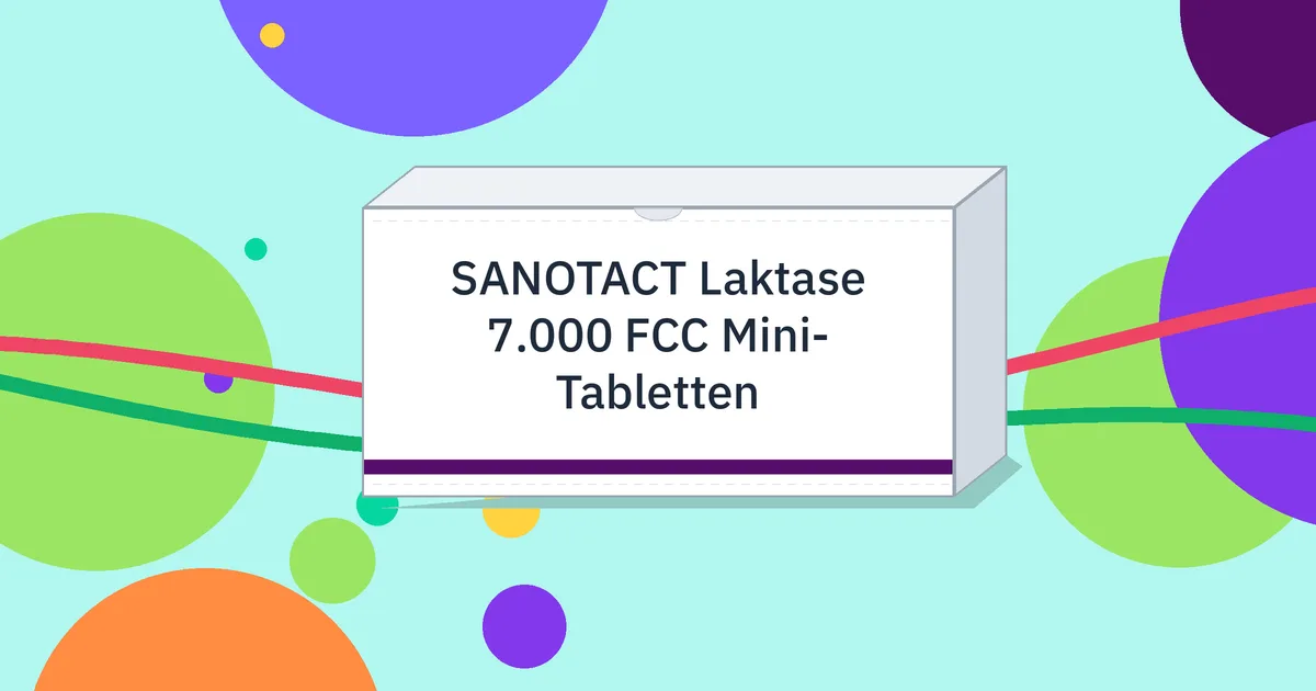 Symbolbild: Packung mit der Aufschrift SANOTACT Laktase 7.000 FCC Mini-Tabletten (PZN 17380231) – Verfügbarkeit und Bezug in Apotheken in Frankfurt am Main