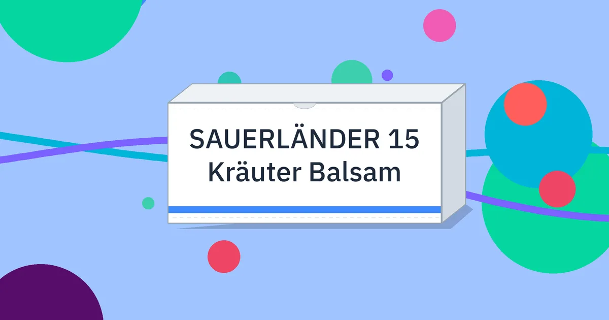 Symbolbild: Packung mit der Aufschrift SAUERLÄNDER 15 Kräuter Balsam (PZN 07632737) – Verfügbarkeit und Bezug in Apotheken in Frankfurt am Main