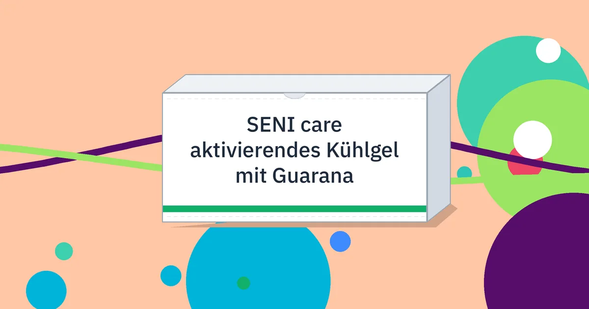 Symbolbild: Packung mit der Aufschrift SENI care aktivierendes Kühlgel mit Guarana (PZN 15743161) – Verfügbarkeit und Bezug in Apotheken in Frankfurt am Main