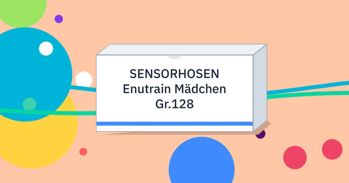 Symbolbild: Packung mit der Aufschrift SENSORHOSEN Enutrain Mädchen Gr.128 (PZN 04477242) – Verfügbarkeit und Bezug in Apotheken in Frankfurt am Main