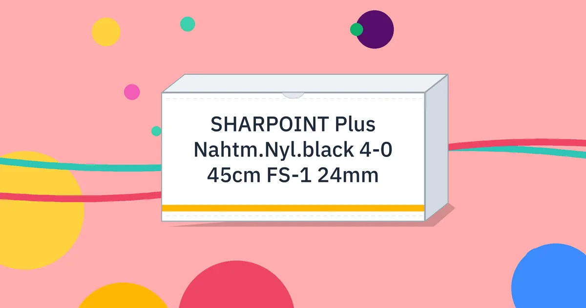 Symbolbild: Packung mit der Aufschrift SHARPOINT Plus Nahtm.Nyl.black 4-0 45cm FS-1 24mm (PZN 17984130) – Verfügbarkeit und Bezug in Apotheken in Frankfurt am Main
