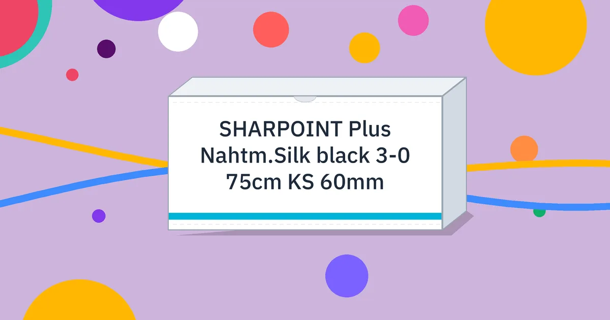 Symbolbild: Packung mit der Aufschrift SHARPOINT Plus Nahtm.Silk black 3-0 75cm KS 60mm (PZN 17995004) – Verfügbarkeit und Bezug in Apotheken in Frankfurt am Main