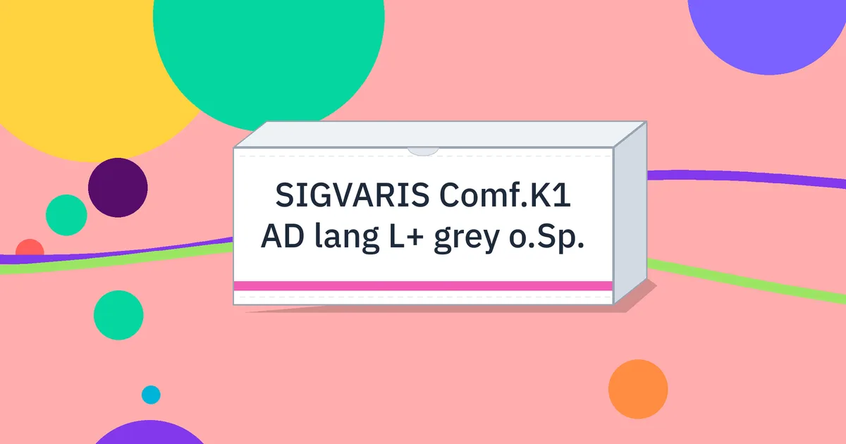 Symbolbild: Packung mit der Aufschrift SIGVARIS Comf.K1 AD lang L+ grey o.Sp. (PZN 17040937) – Verfügbarkeit und Bezug in Apotheken in Frankfurt am Main
