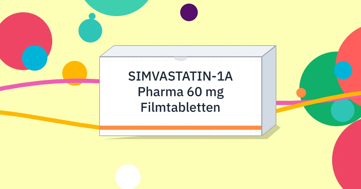 Symbolbild: Packung mit der Aufschrift SIMVASTATIN-1A Pharma 60 mg Filmtabletten (PZN 06337120) – Verfügbarkeit und Bezug in Apotheken in Frankfurt am Main