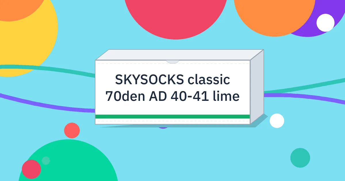 Symbolbild: Packung mit der Aufschrift SKYSOCKS classic 70den AD 40-41 lime (PZN 19790499) – Verfügbarkeit und Bezug in Apotheken in Frankfurt am Main