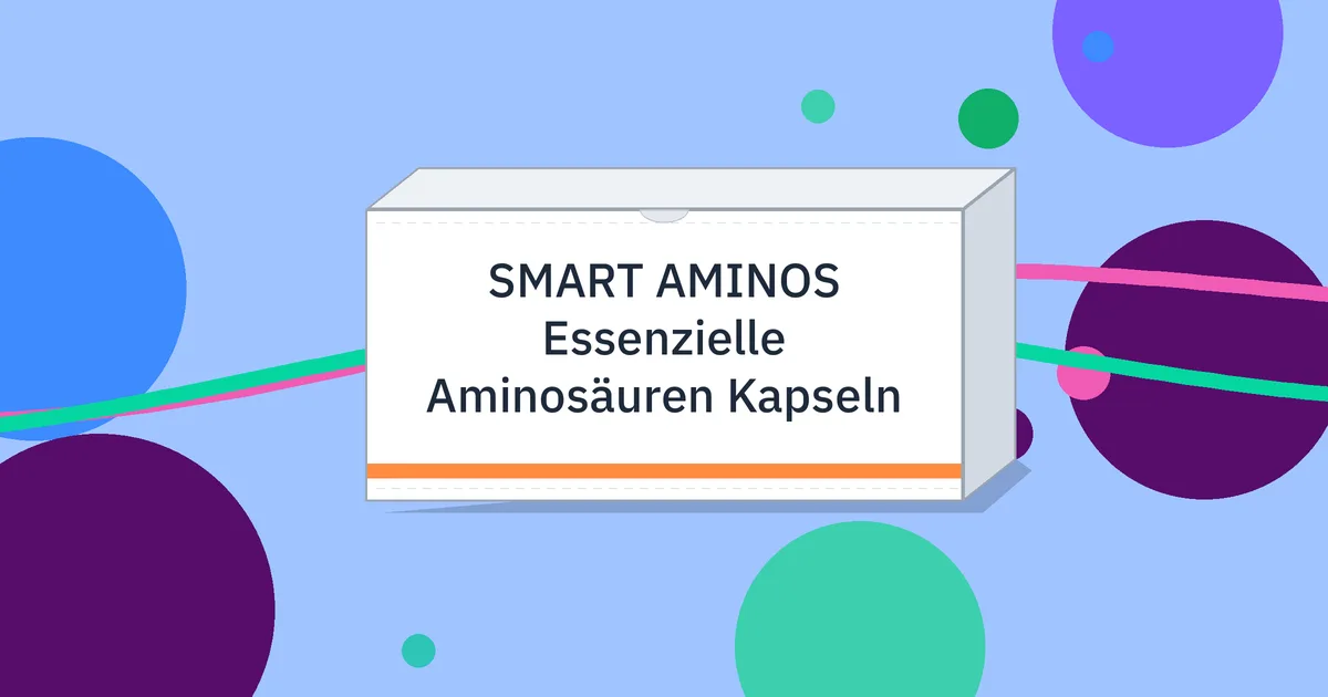Symbolbild: Packung mit der Aufschrift SMART AMINOS Essenzielle Aminosäuren Kapseln (PZN 19381341) – Verfügbarkeit und Bezug in Apotheken in Frankfurt am Main