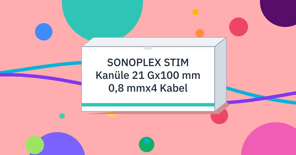 Symbolbild: Packung mit der Aufschrift SONOPLEX STIM Kanüle 21 Gx100 mm 0,8 mmx4 Kabel (PZN 15618154) – Verfügbarkeit und Bezug in Apotheken in Frankfurt am Main