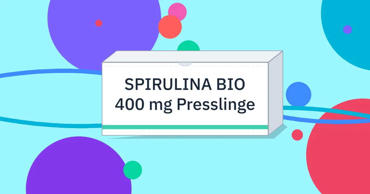 Symbolbild: Packung mit der Aufschrift SPIRULINA BIO 400 mg Presslinge (PZN 17539588) – Verfügbarkeit und Bezug in Apotheken in Frankfurt am Main
