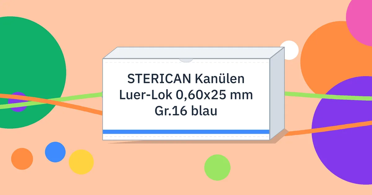Symbolbild: Packung mit der Aufschrift STERICAN Kanülen Luer-Lok 0,60x25 mm Gr.16 blau (PZN 01105310) – Verfügbarkeit und Bezug in Apotheken in Frankfurt am Main