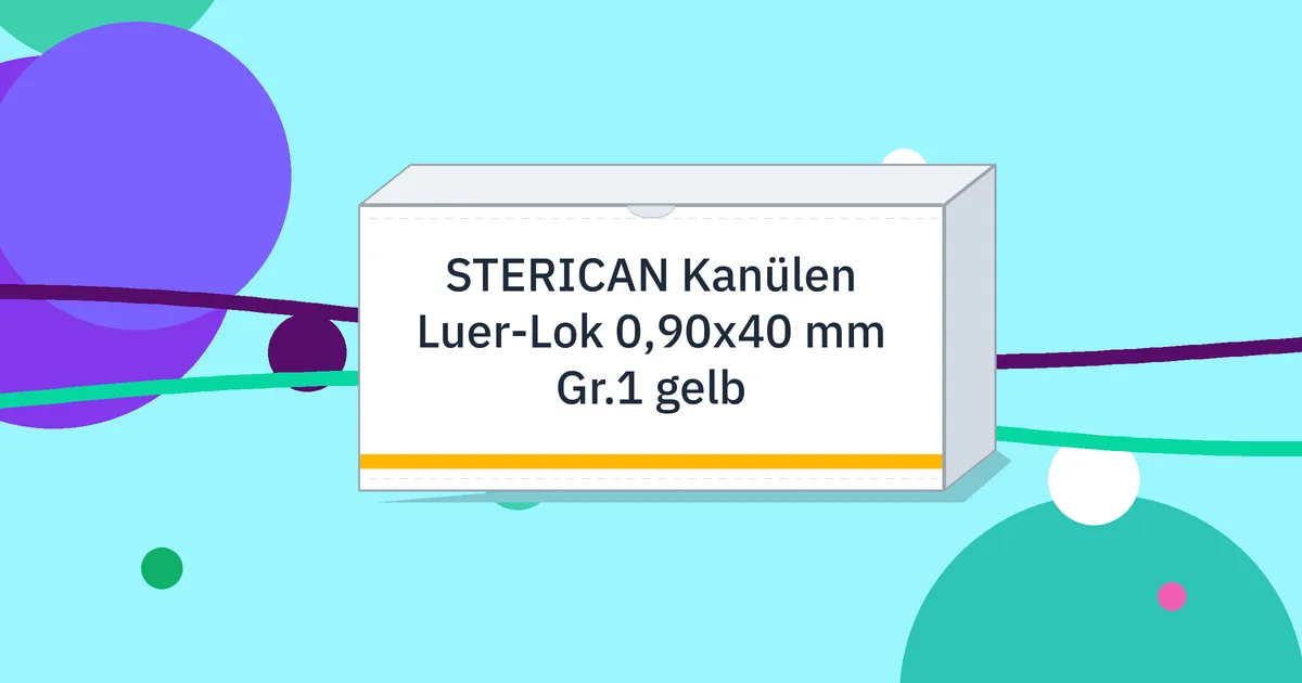 Symbolbild: Packung mit der Aufschrift STERICAN Kanülen Luer-Lok 0,90x40 mm Gr.1 gelb (PZN 01105362) – Verfügbarkeit und Bezug in Apotheken in Frankfurt am Main