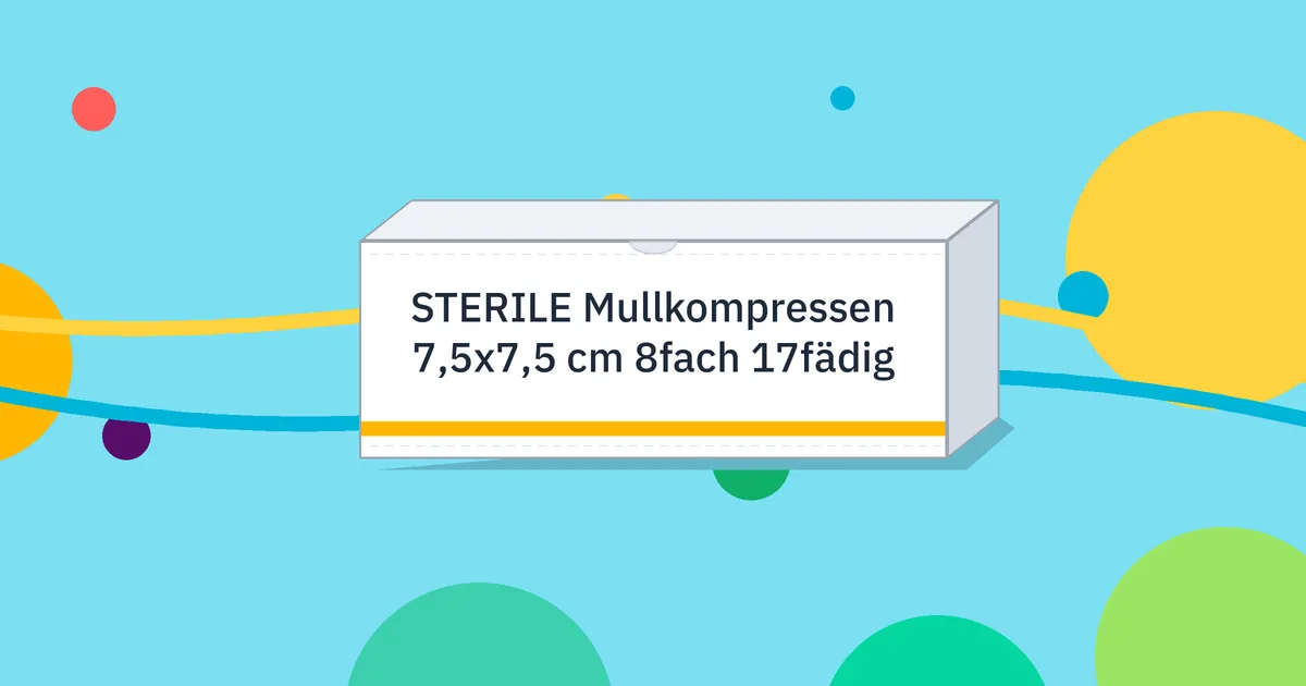 Symbolbild: Packung mit der Aufschrift STERILE Mullkompressen 7,5x7,5 cm 8fach 17fädig (PZN 20032522) – Verfügbarkeit und Bezug in Apotheken in Frankfurt am Main
