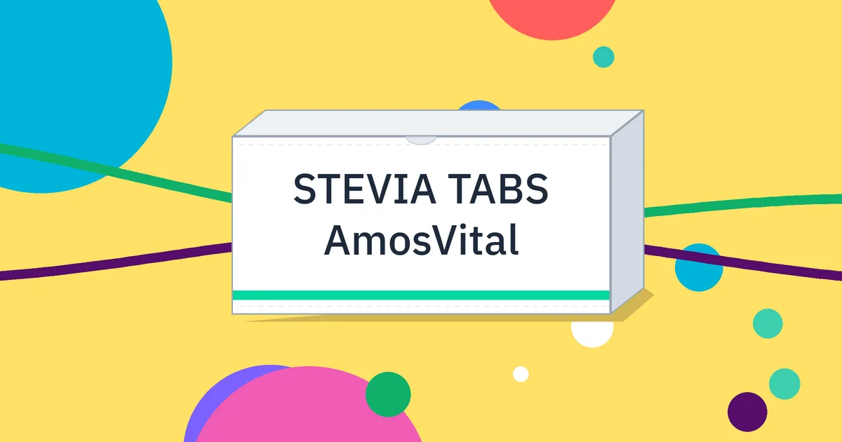 Symbolbild: Packung mit der Aufschrift STEVIA TABS AmosVital (PZN 02205321) – Verfügbarkeit und Bezug in Apotheken in Frankfurt am Main