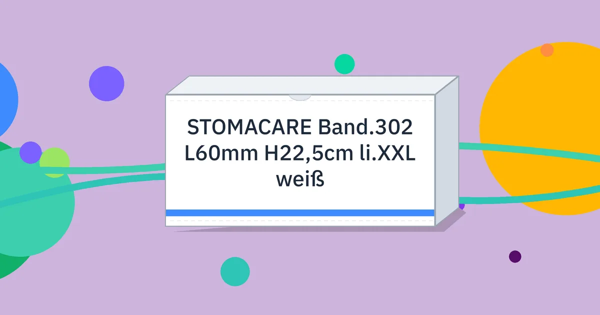 Symbolbild: Packung mit der Aufschrift STOMACARE Band.302 L60mm H22,5cm li.XXL weiß (PZN 03414044) – Verfügbarkeit und Bezug in Apotheken in Frankfurt am Main
