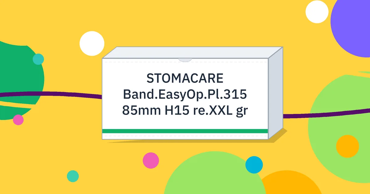 Symbolbild: Packung mit der Aufschrift STOMACARE Band.EasyOp.Pl.315 85mm H15 re.XXL gr (PZN 17905840) – Verfügbarkeit und Bezug in Apotheken in Frankfurt am Main