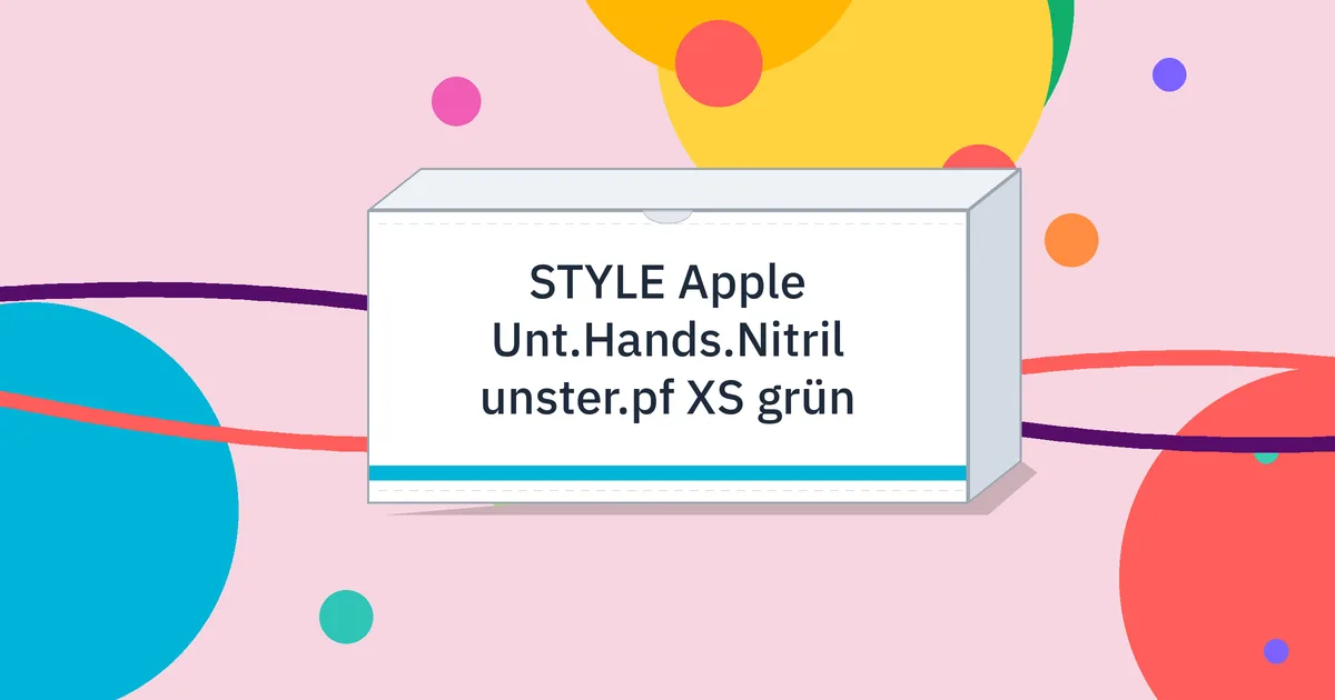 Symbolbild: Packung mit der Aufschrift STYLE Apple Unt.Hands.Nitril unster.pf XS grün (PZN 14820066) – Verfügbarkeit und Bezug in Apotheken in Frankfurt am Main