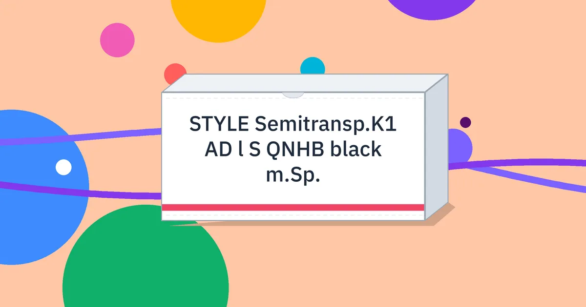 Symbolbild: Packung mit der Aufschrift STYLE Semitransp.K1 AD l S QNHB black m.Sp. (PZN 18869939) – Verfügbarkeit und Bezug in Apotheken in Frankfurt am Main
