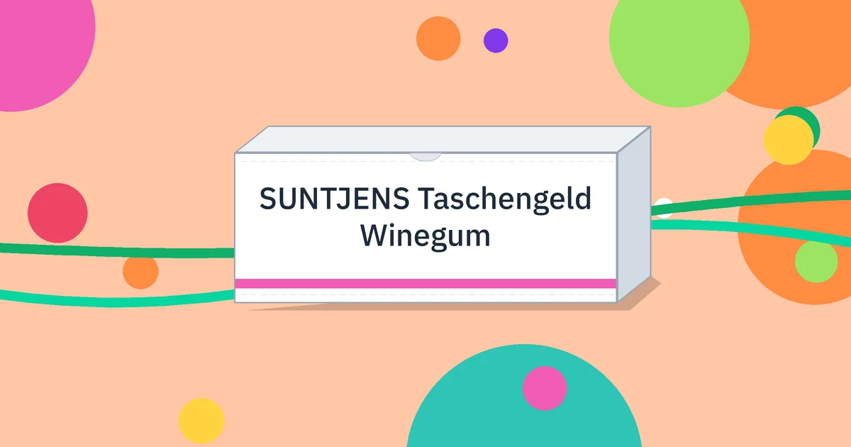 Symbolbild: Packung mit der Aufschrift SUNTJENS Taschengeld Winegum (PZN 16776688) – Verfügbarkeit und Bezug in Apotheken in Frankfurt am Main