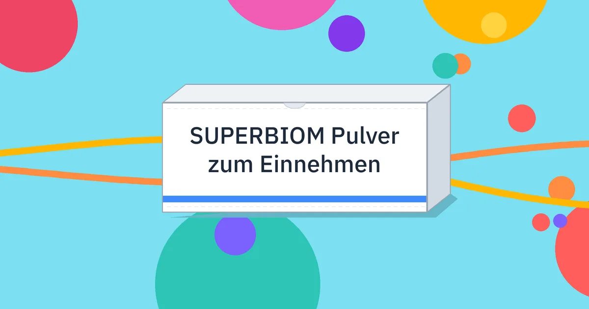 Symbolbild: Packung mit der Aufschrift SUPERBIOM Pulver zum Einnehmen (PZN 20580749) – Verfügbarkeit und Bezug in Apotheken in Frankfurt am Main
