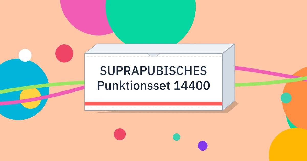 Symbolbild: Packung mit der Aufschrift SUPRAPUBISCHES Punktionsset 14400 (PZN 04154651) – Verfügbarkeit und Bezug in Apotheken in Frankfurt am Main