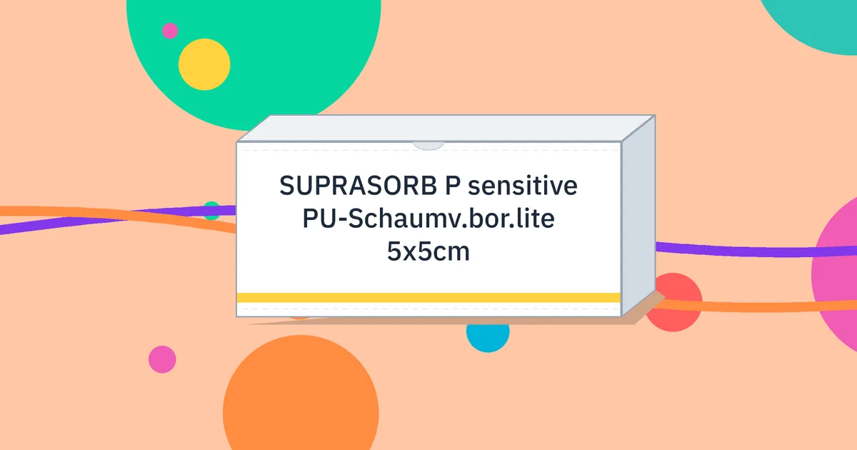 Symbolbild: Packung mit der Aufschrift SUPRASORB P sensitive PU-Schaumv.bor.lite 5x5cm (PZN 20277689) – Verfügbarkeit und Bezug in Apotheken in Frankfurt am Main