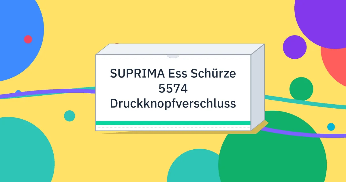 Symbolbild: Packung mit der Aufschrift SUPRIMA Ess Schürze 5574 Druckknopfverschluss (PZN 03894185) – Verfügbarkeit und Bezug in Apotheken in Frankfurt am Main