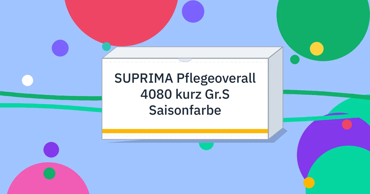 Symbolbild: Packung mit der Aufschrift SUPRIMA Pflegeoverall 4080 kurz Gr.S Saisonfarbe (PZN 11659647) – Verfügbarkeit und Bezug in Apotheken in Frankfurt am Main