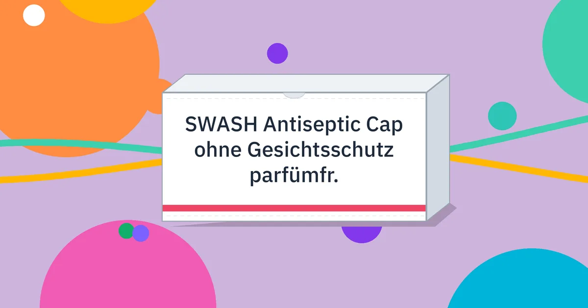 Symbolbild: Packung mit der Aufschrift SWASH Antiseptic Cap ohne Gesichtsschutz parfümfr. (PZN 18906801) – Verfügbarkeit und Bezug in Apotheken in Frankfurt am Main