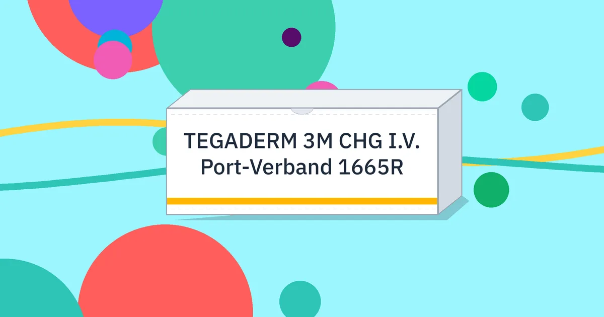 Symbolbild: Packung mit der Aufschrift TEGADERM 3M CHG I.V. Port-Verband 1665R (PZN 17435297) – Verfügbarkeit und Bezug in Apotheken in Frankfurt am Main