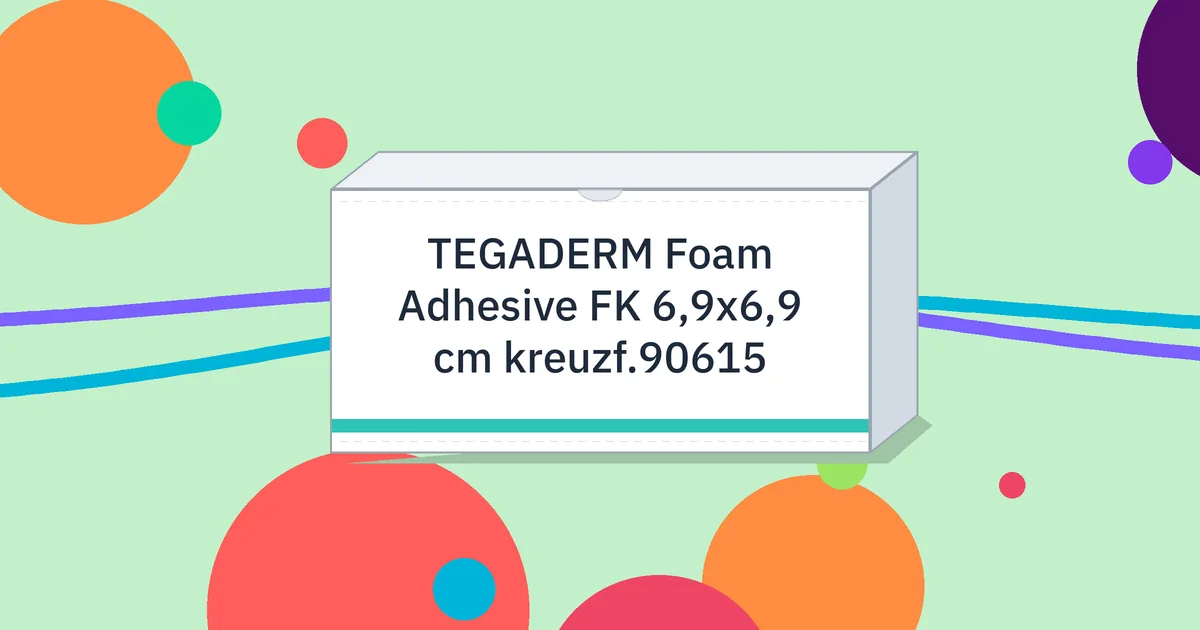 Symbolbild: Packung mit der Aufschrift TEGADERM Foam Adhesive FK 6,9x6,9 cm kreuzf.90615 (PZN 11863224) – Verfügbarkeit und Bezug in Apotheken in Frankfurt am Main
