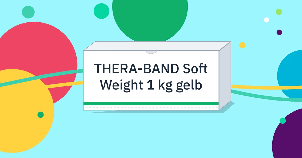 Symbolbild: Packung mit der Aufschrift THERA-BAND Soft Weight 1 kg gelb (PZN 00497584) – Verfügbarkeit und Bezug in Apotheken in Frankfurt am Main