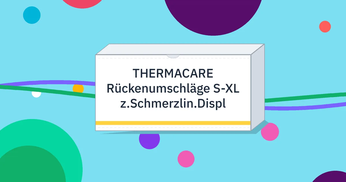 Symbolbild: Packung mit der Aufschrift THERMACARE Rückenumschläge S-XL z.Schmerzlin.Displ (PZN 19222737) – Verfügbarkeit und Bezug in Apotheken in Frankfurt am Main