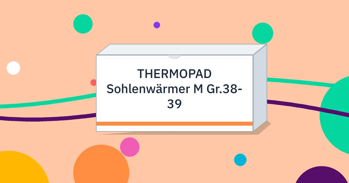 Symbolbild: Packung mit der Aufschrift THERMOPAD Sohlenwärmer M Gr.38-39 (PZN 19079636) – Verfügbarkeit und Bezug in Apotheken in Frankfurt am Main