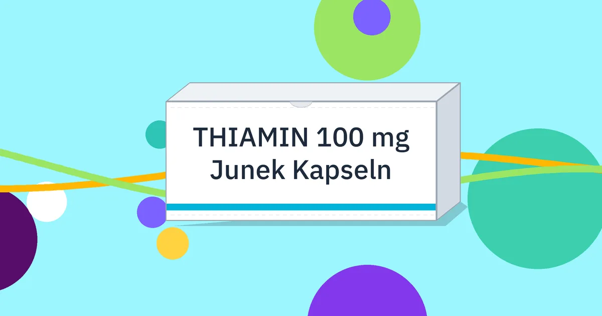Symbolbild: Packung mit der Aufschrift THIAMIN 100 mg Junek Kapseln (PZN 20281515) – Verfügbarkeit und Bezug in Apotheken in Frankfurt am Main