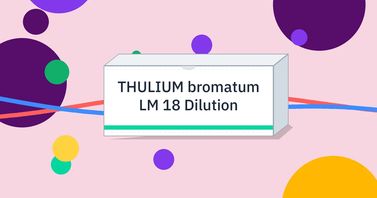 Symbolbild: Packung mit der Aufschrift THULIUM bromatum LM 18 Dilution (PZN 13691017) – Verfügbarkeit und Bezug in Apotheken in Frankfurt am Main