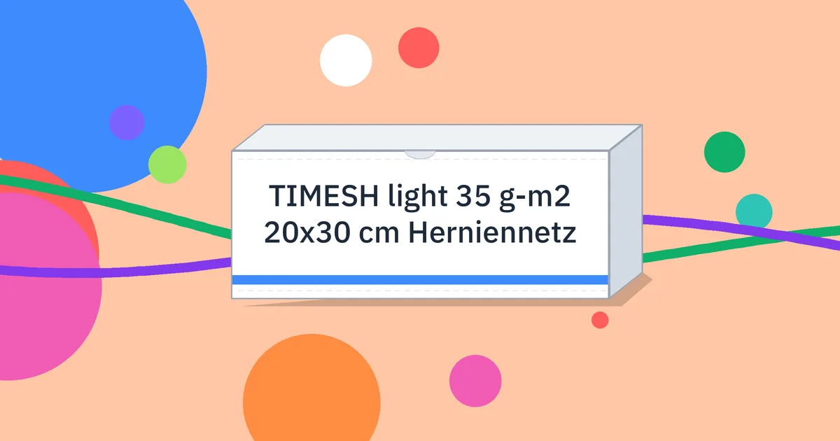 Symbolbild: Packung mit der Aufschrift TIMESH light 35 g-m2 20x30 cm Herniennetz (PZN 18369579) – Verfügbarkeit und Bezug in Apotheken in Frankfurt am Main