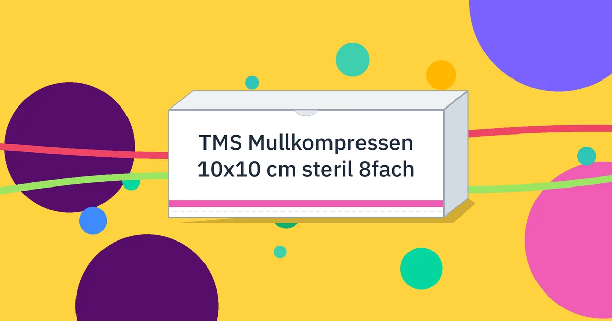 Symbolbild: Packung mit der Aufschrift TMS Mullkompressen 10x10 cm steril 8fach (PZN 18317252) – Verfügbarkeit und Bezug in Apotheken in Frankfurt am Main