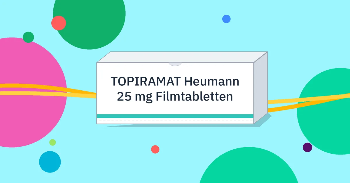 Symbolbild: Packung mit der Aufschrift TOPIRAMAT Heumann 25 mg Filmtabletten (PZN 03327463) – Verfügbarkeit und Bezug in Apotheken in Frankfurt am Main