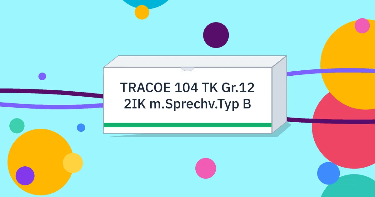 Symbolbild: Packung mit der Aufschrift TRACOE 104 TK Gr.12 2IK m.Sprechv.Typ B (PZN 00911612) – Verfügbarkeit und Bezug in Apotheken in Frankfurt am Main