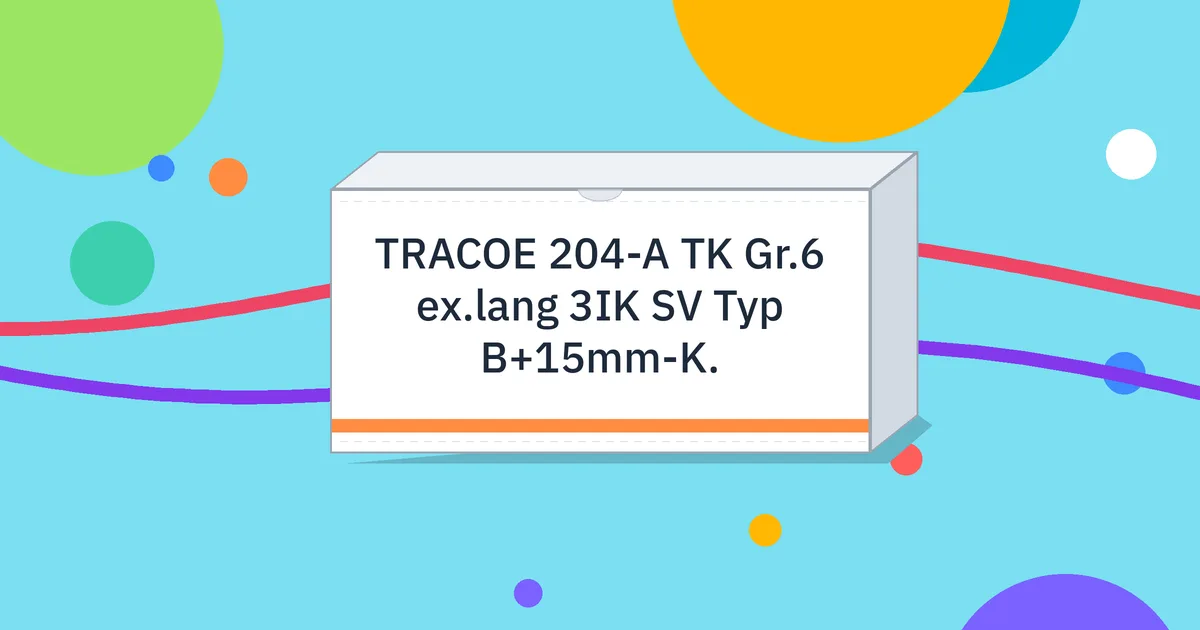Symbolbild: Packung mit der Aufschrift TRACOE 204-A TK Gr.6 ex.lang 3IK SV Typ B+15mm-K. (PZN 00918956) – Verfügbarkeit und Bezug in Apotheken in Frankfurt am Main